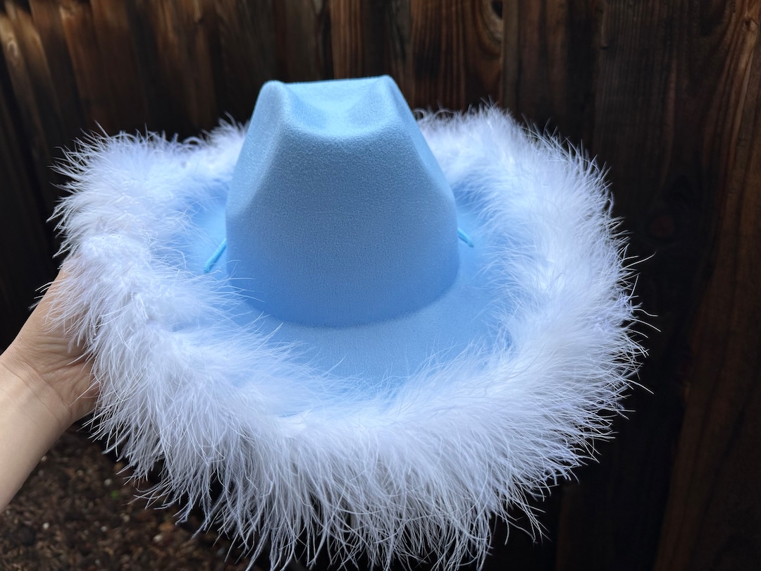 Blue Cowboy Hat With White Feather BOA, Cowgirl Hat, Concert Hat ...