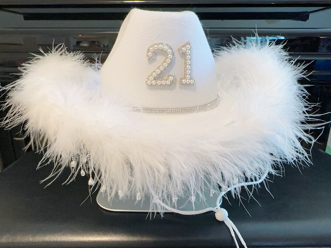 White Diamond Cowboy Hat With Double Rhinestone Band,bachelorette Bride ...