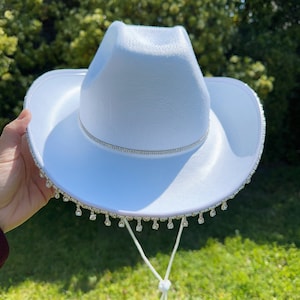 White Diamond Cowboy Hat With Double Rhinestone Band,bachelorette Bride ...