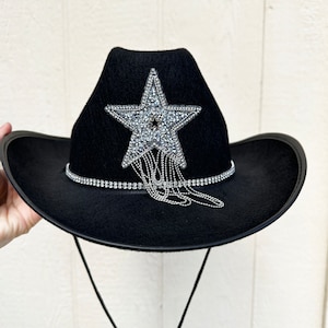 Super Star Cowboy Hat With Rhinestone Fringe,black Cowboy Hat, Wedding ...