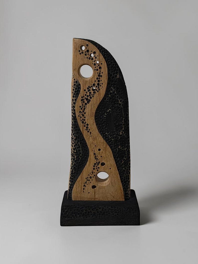 Abstract Oak Wood Sculpture, Organic Modern Art Object, Contemporary ...