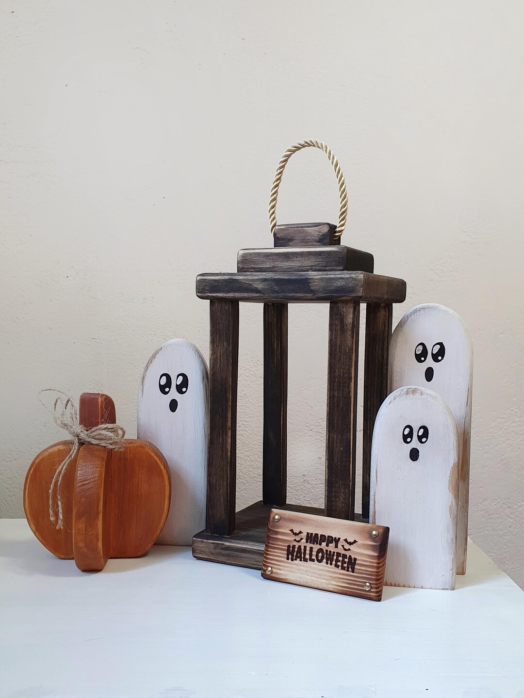 Rustic Halloween Decor Set: Handmade Reclaimed Wood Lantern, Ghosts ...