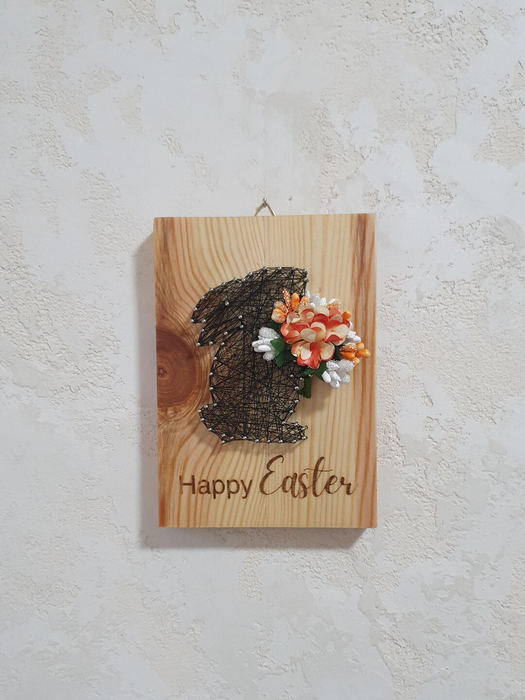 Easter Bunny String Art With Artificial Flowers Handmade Rustic Spring ...