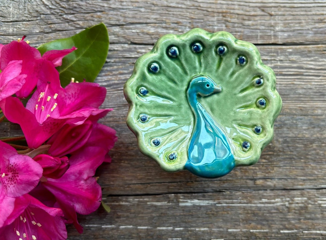 Ceramic Peacock Dish / Handmade Colorful Peacock Spoon Rest / Ring Dish ...