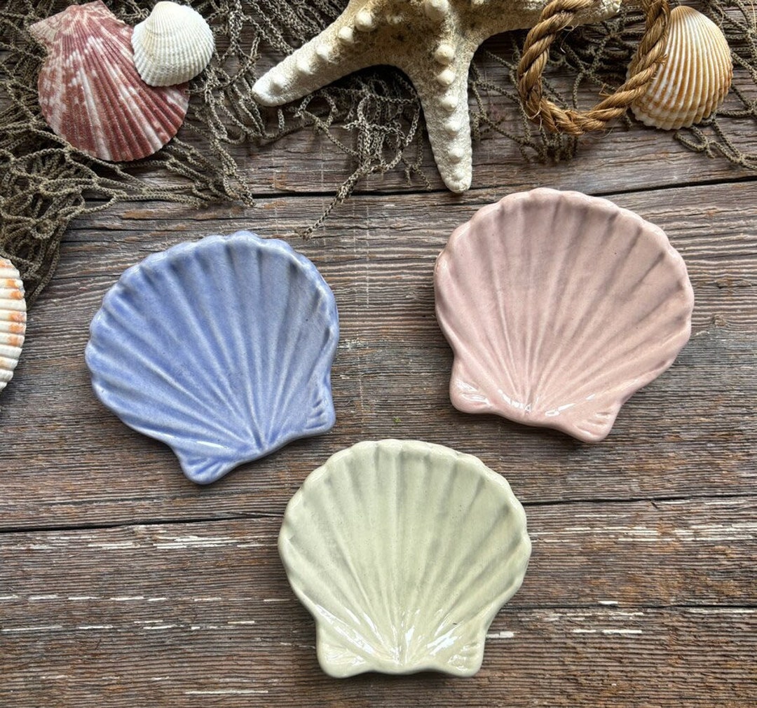 Ceramic Sea Shell Spoon Rest, Tea Bag Holder, Soap Dish or Seashell ...
