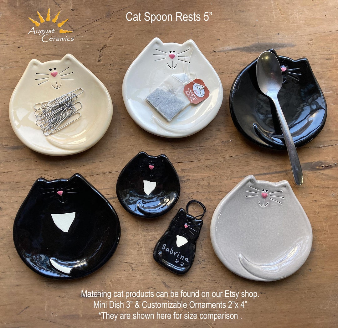 Ceramic Cat Dish That Works Nicely as a Tea Bag Rest, Spoon Rest, Soap ...