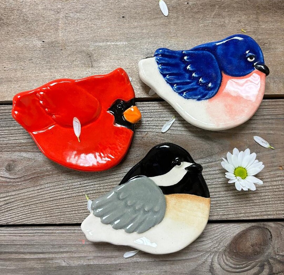 Bird Lovers and Bird Watchers. Cardinal, Bluebird & Chickadee Ceramic ...