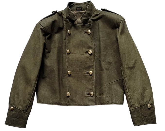 Original Rare Vintage 90s Military Style Cropped Leather Nubuck Tunic ...
