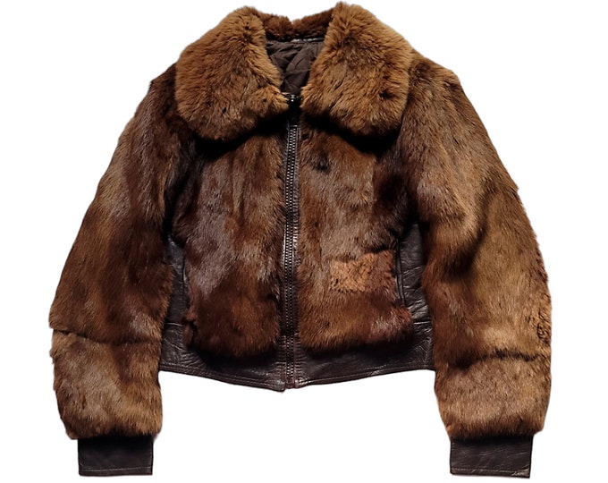 Original Rare Vintage 70s French Leather and Fur Cropped Handmade ...
