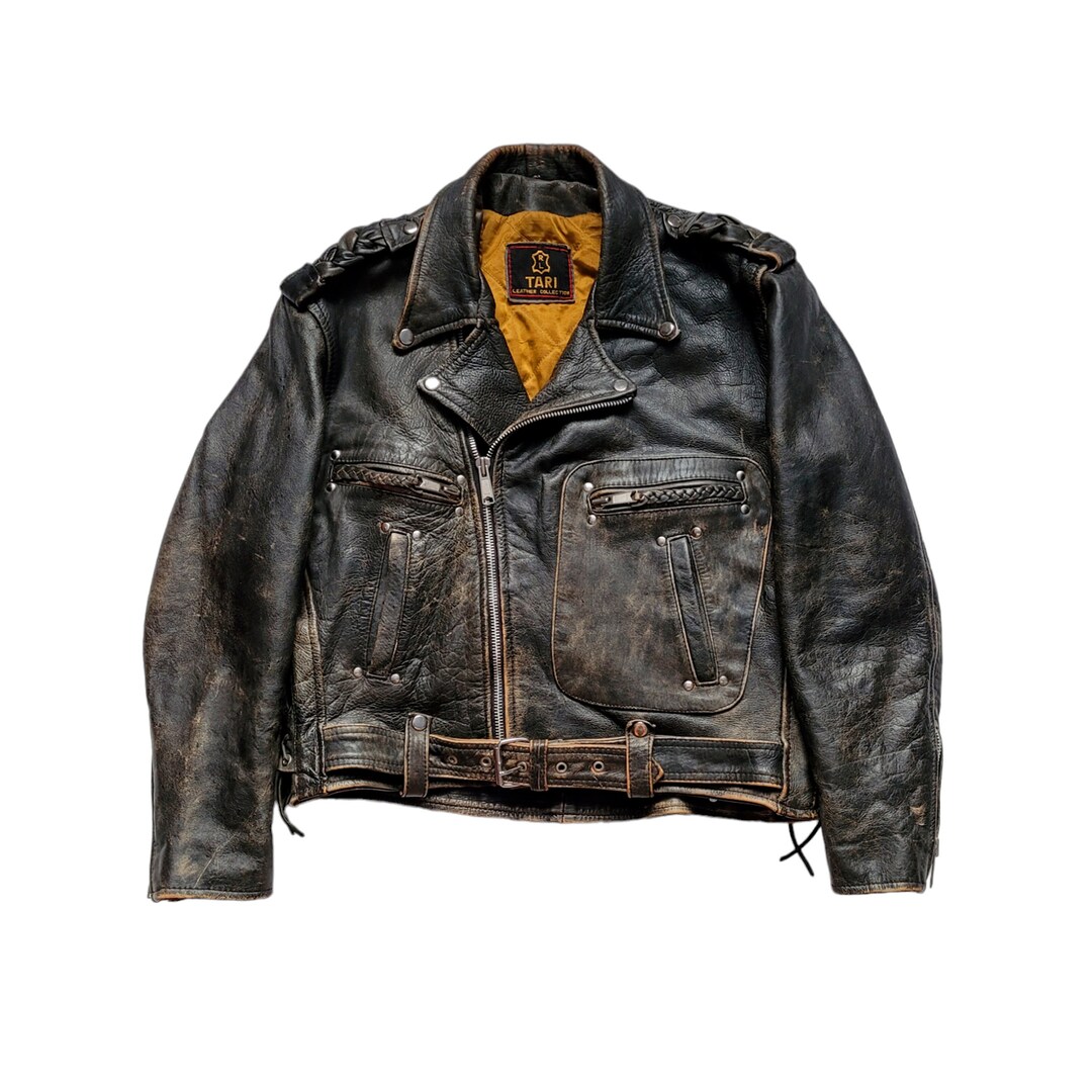 Very Rare Vintage 90s TARI Retro Style Distressed Leather Motorcycle ...