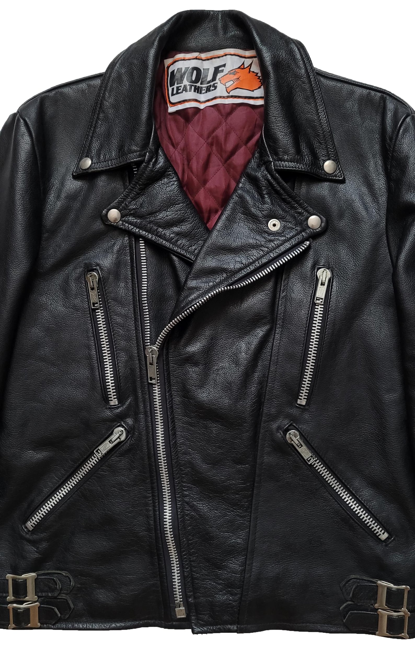 Original Rare Vintage 80s Wolf Leathers Motorcycle Punk Leather Jacket ...