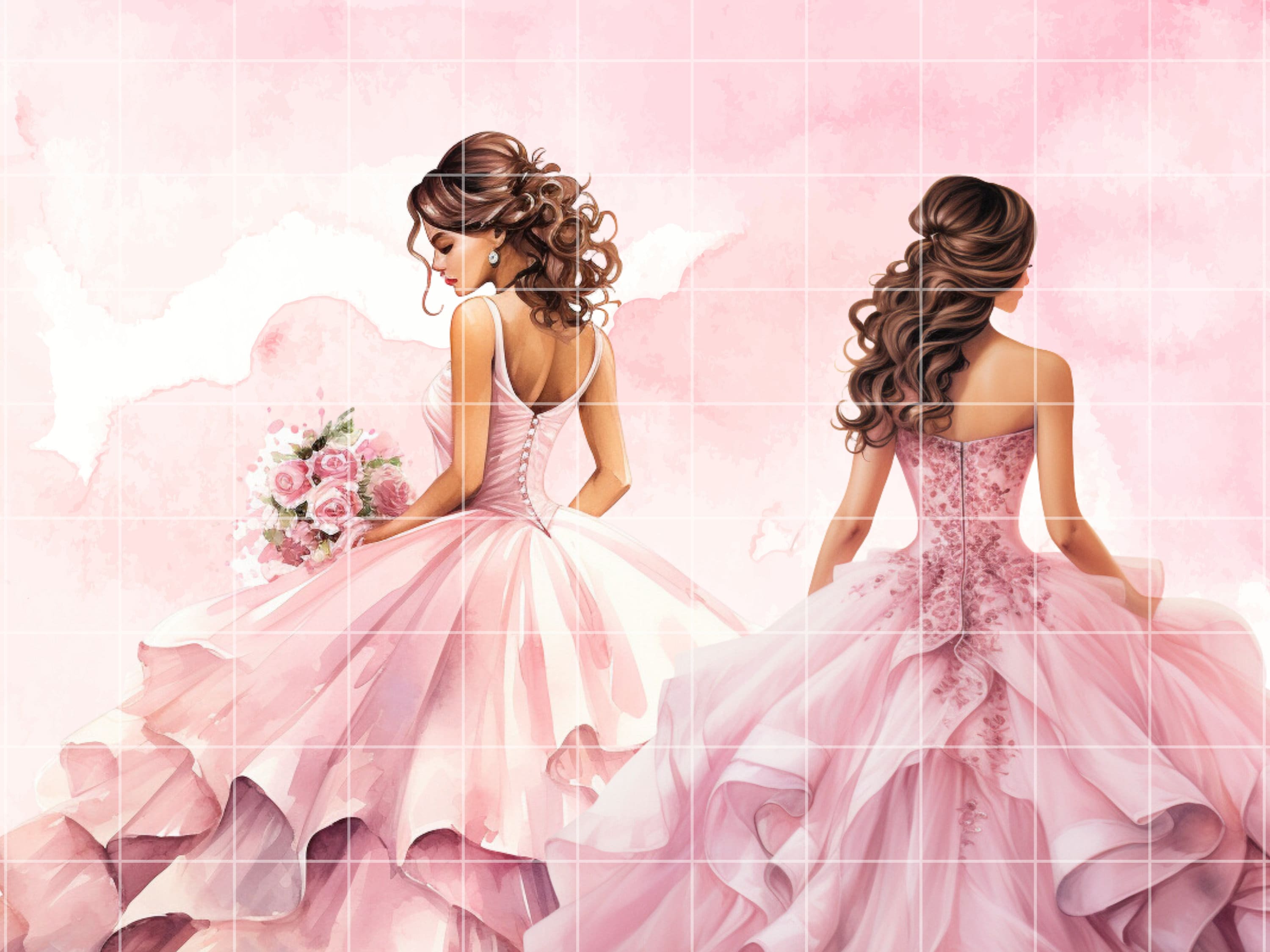 Elegant Quinceanera Pink Princess Dress, Blush Pink Watercolor Clipart ...