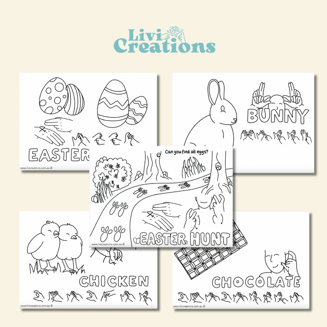 Easter in Auslan Colouring in Pages - Etsy