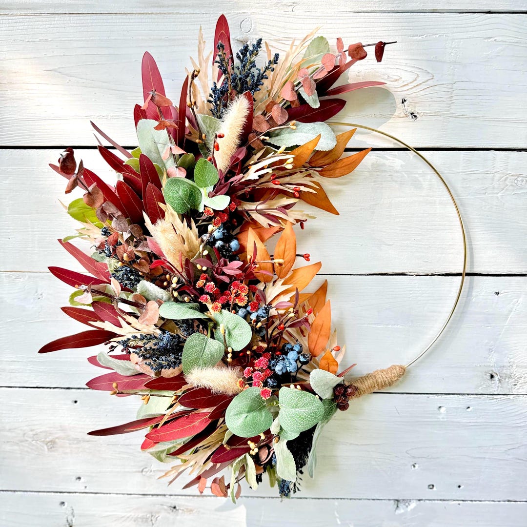 Fall Boho Wreath, Boho Wreath, Front Door Hoop Wreath, Modern Fall ...