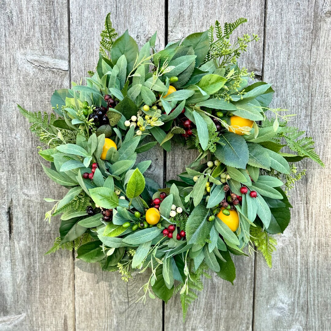 Greenery Wreath, Berry Wreath, Spring Berry Wreath, Lemon Wreath ...