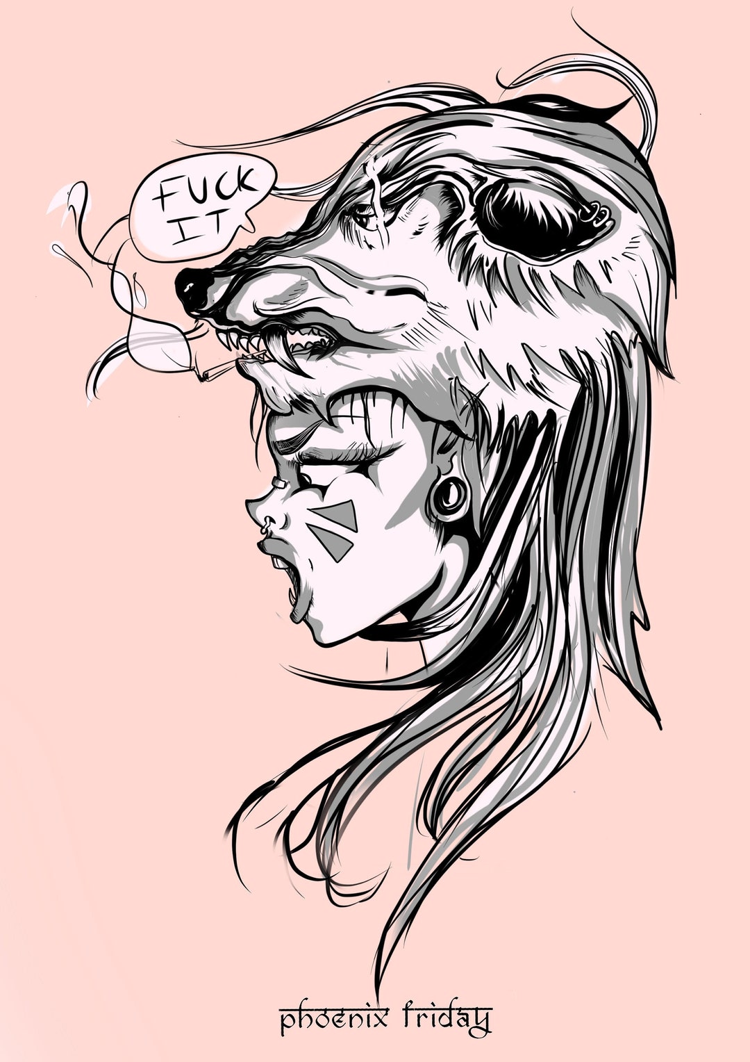 Wulf Gurl!!! - Tattoo Art Print - Etsy