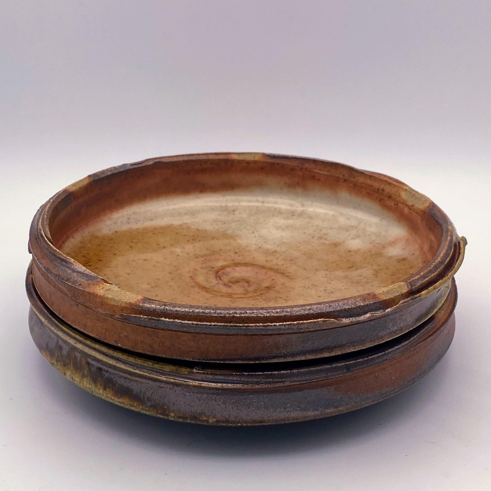 Stacking Wood Fired Dishes Set of 2 Blates With Textured Rims Stoneware ...