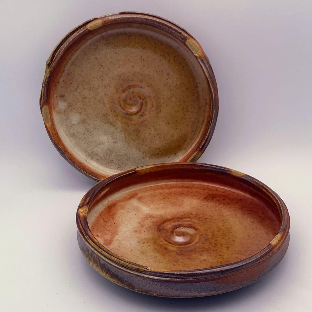 Stacking Wood Fired Dishes Set of 2 Blates With Textured Rims Stoneware ...