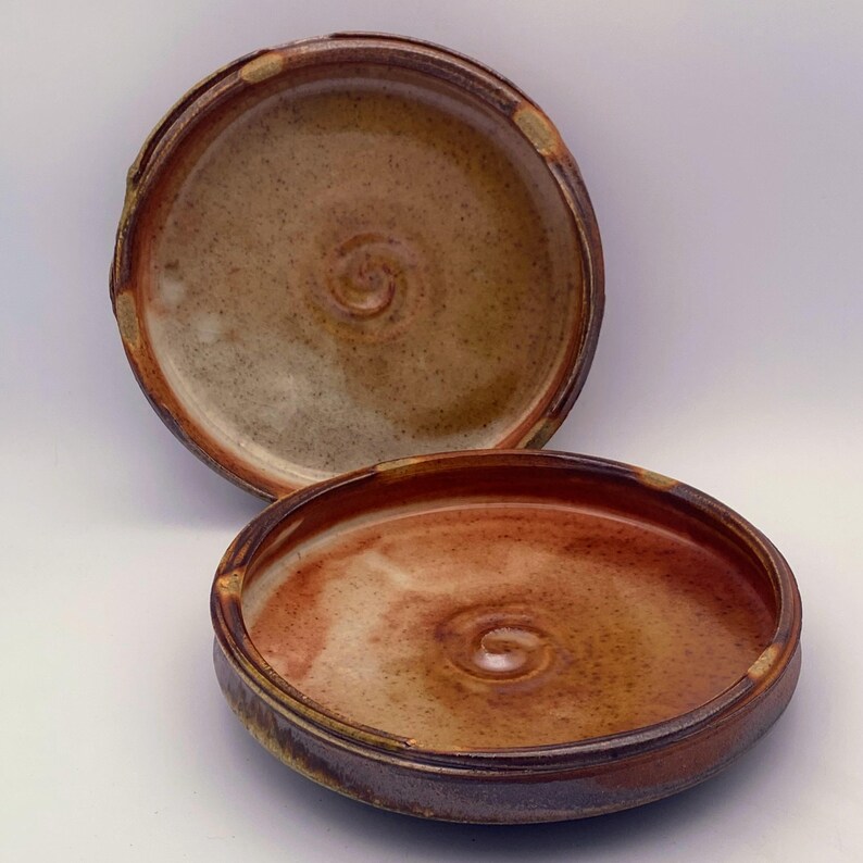 Stacking Wood Fired Dishes Set of 2 Blates With Textured Rims Stoneware ...
