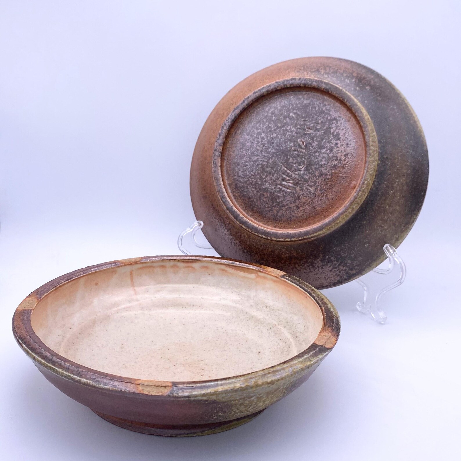 Stacking Wood Fired Dish Set | Dishes With Textured Rims and Line ...