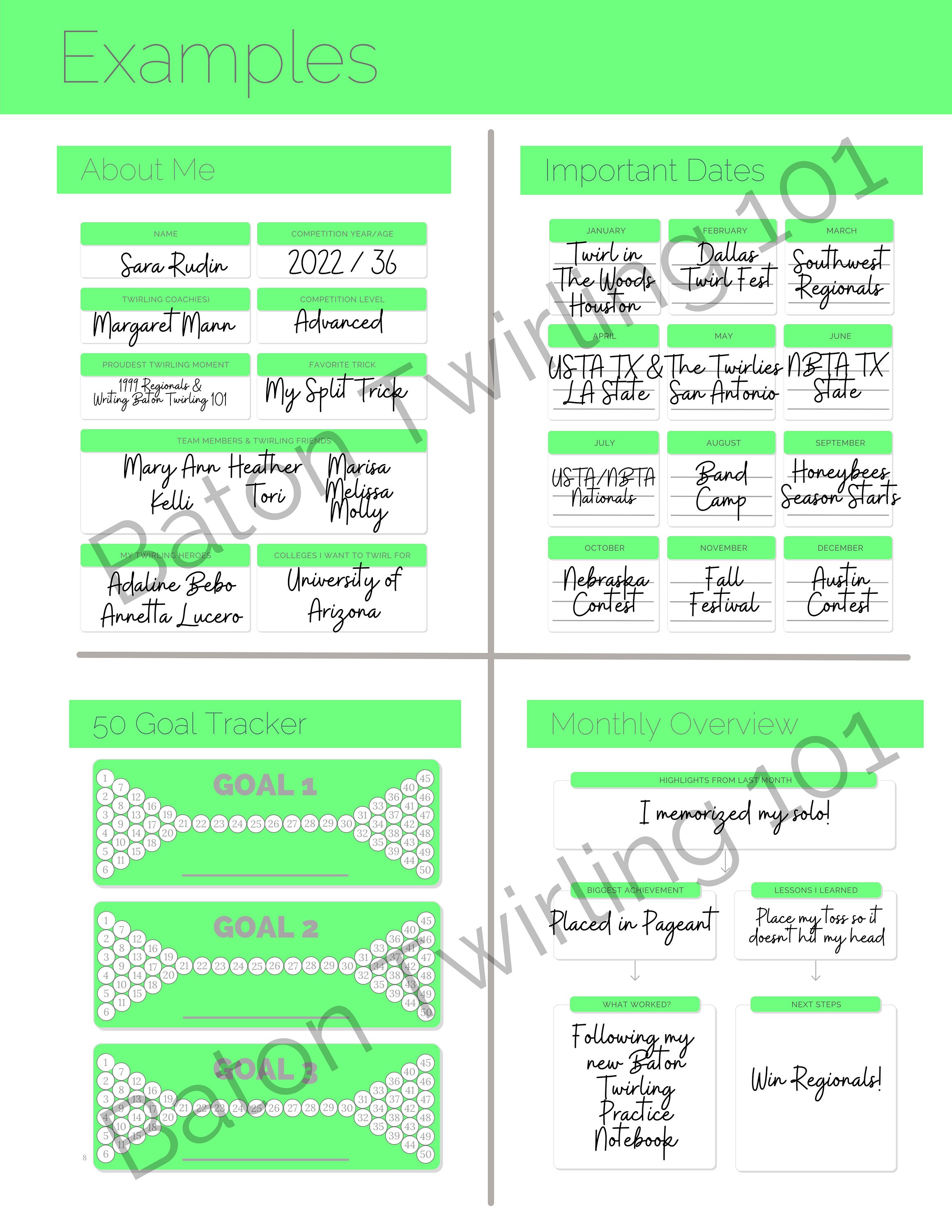 Pop Art Baton Twirling 30 Day Printable Practice Notebook - Green and ...