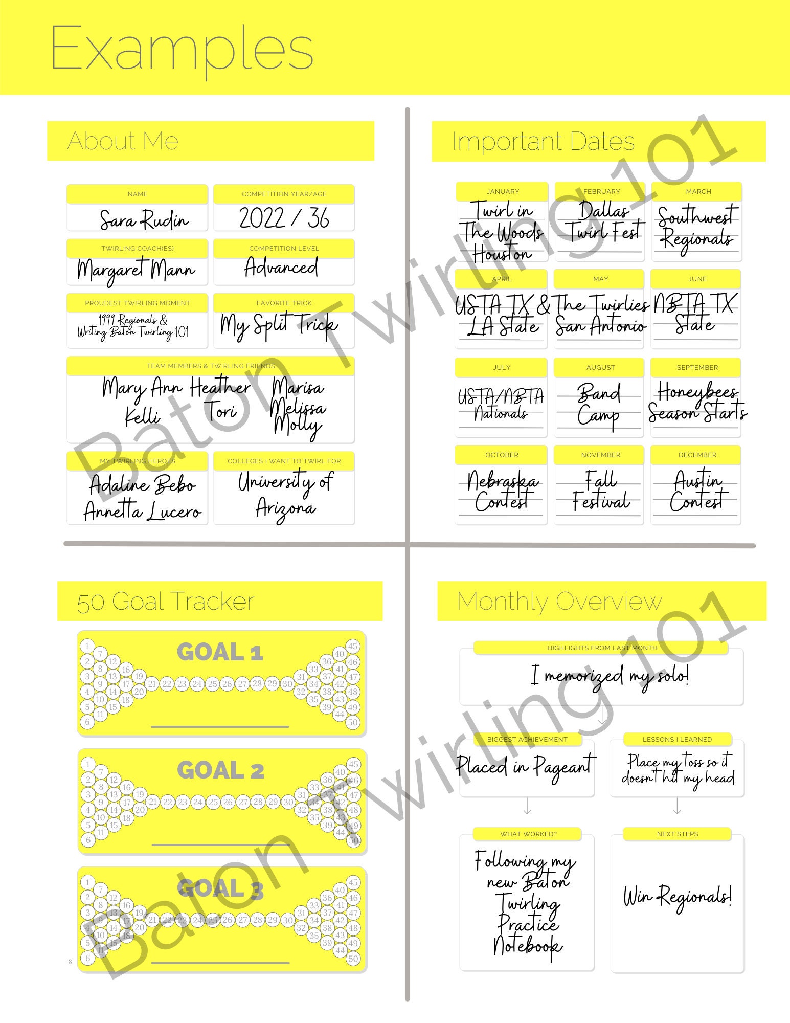 Pop Art Baton Twirling 30 Day Printable Practice Notebook - Green and ...