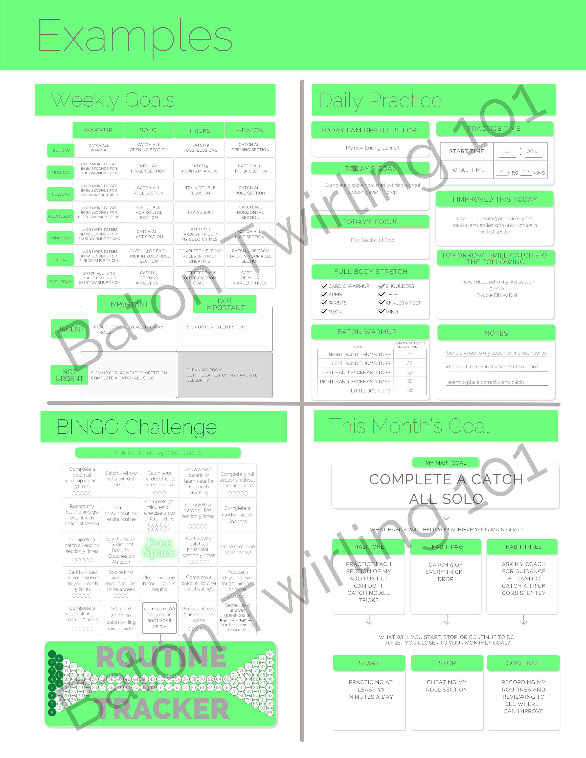 Pop Art Baton Twirling 30 Day Printable Practice Notebook - Green and ...