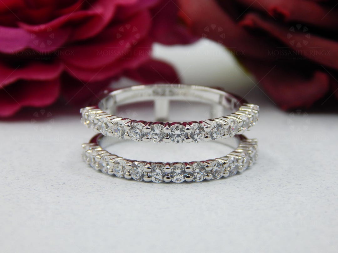 Moissanite Ring Jacket, Round Moissanite Women's Enhancer Wedding Band, Wrap Guard Band, Diamond ...