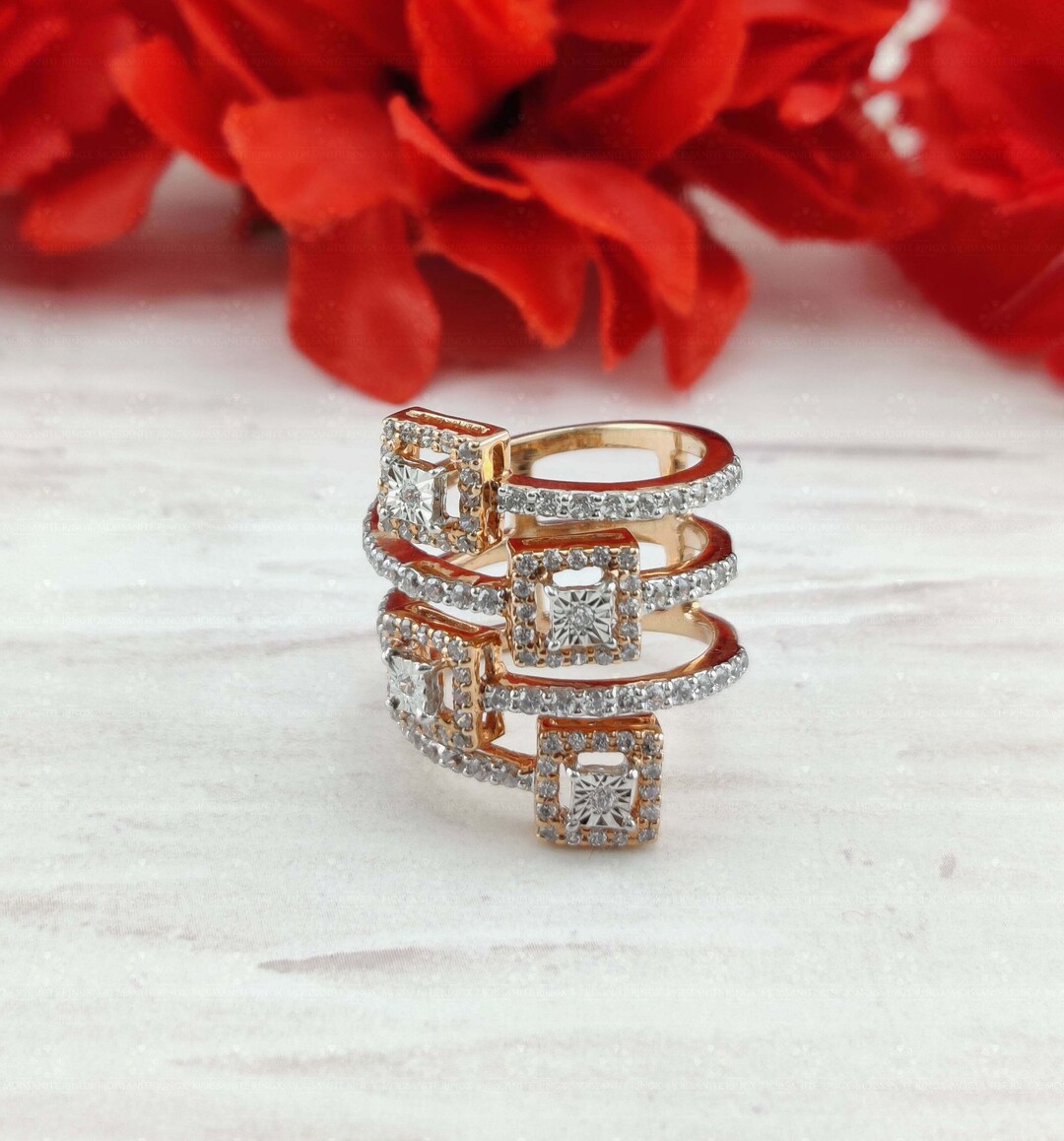 Multiple Row Swirl Ring, Halo Ring Women, Statement Ring, Silver Wide ...