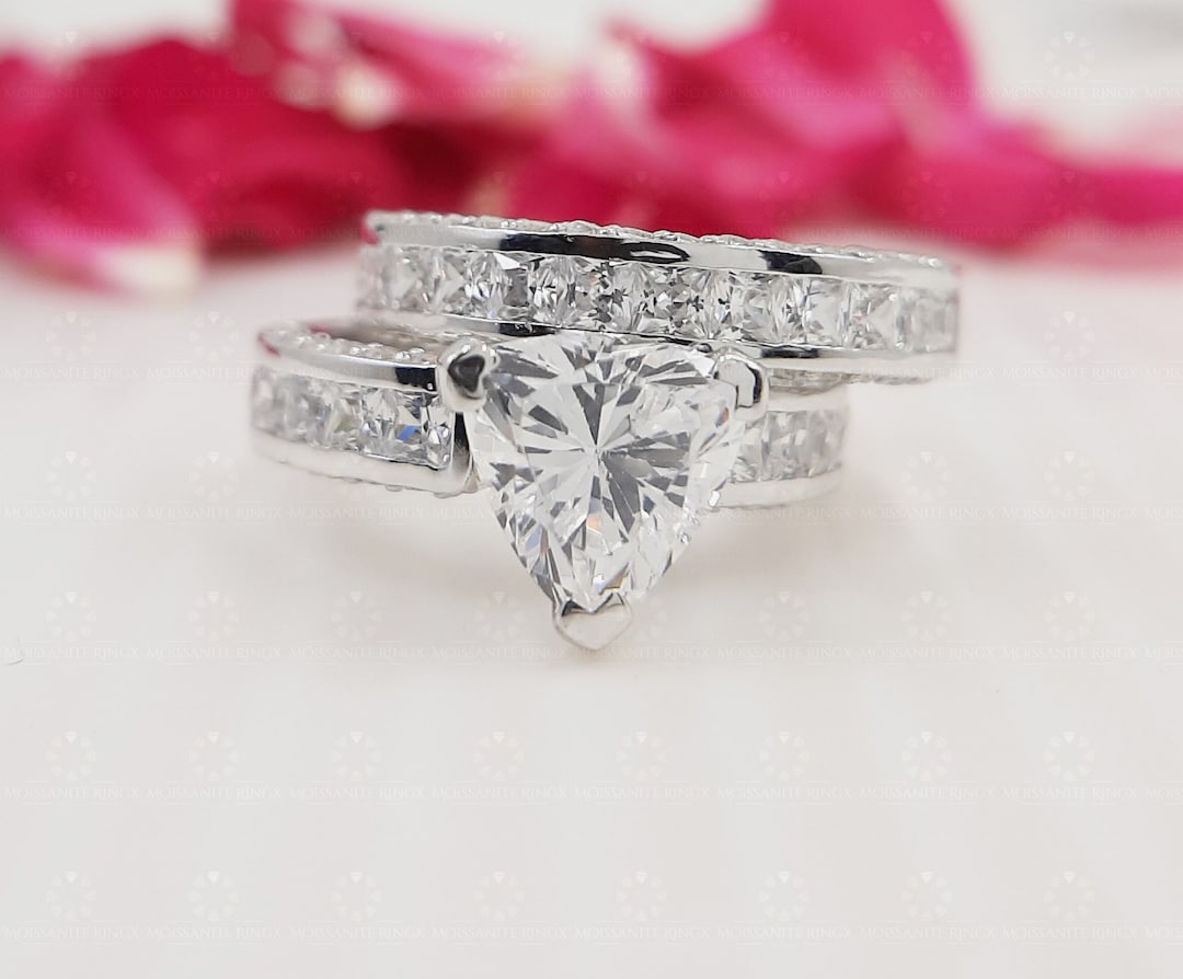 Trillion Cut Engagement Ring Set, Two Piece Wedding Ring Sets Womens ...
