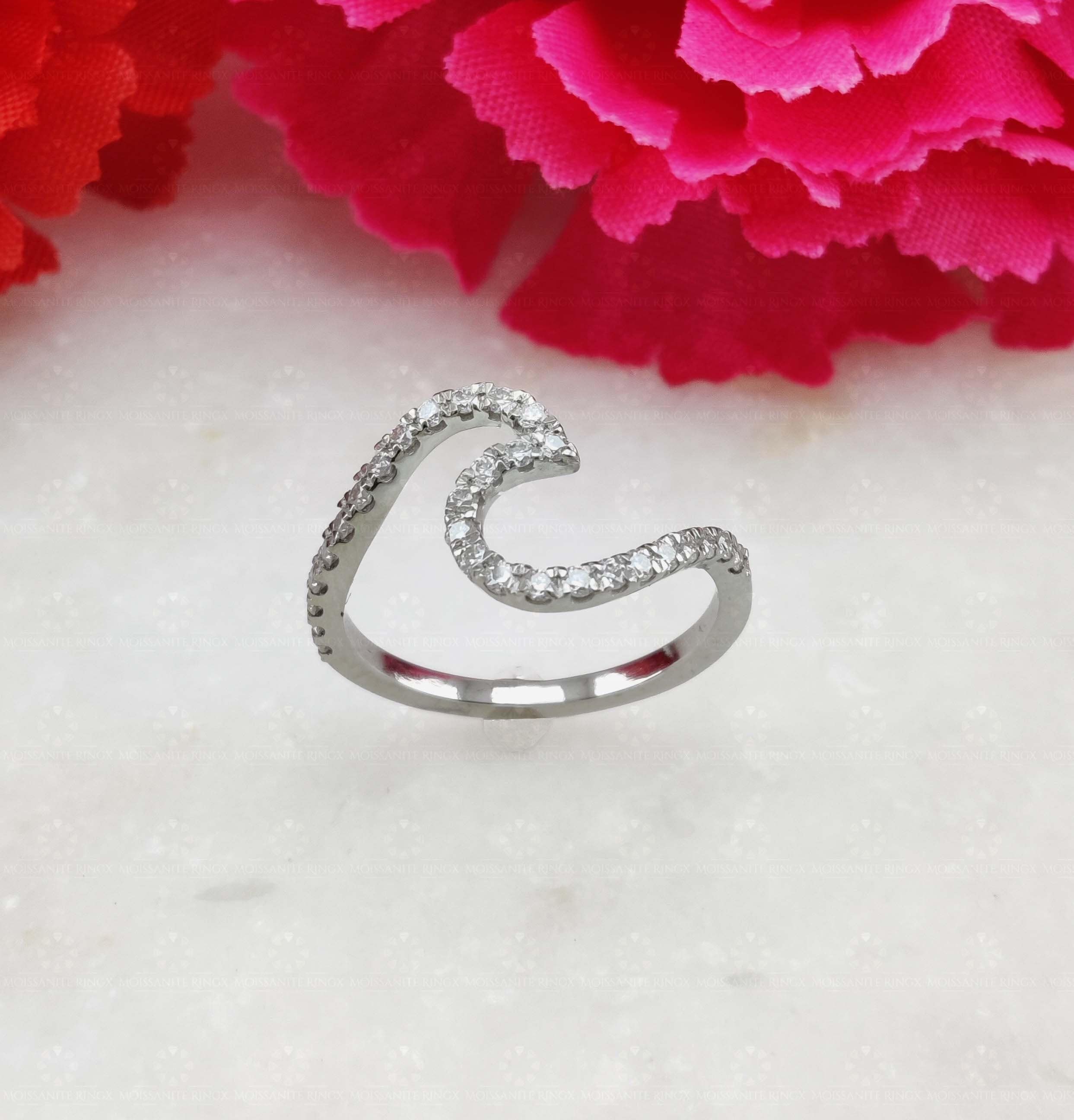 14k Solid Gold Diamond Wave Ring, Ocean Surfer Nautical Jewelry - Etsy