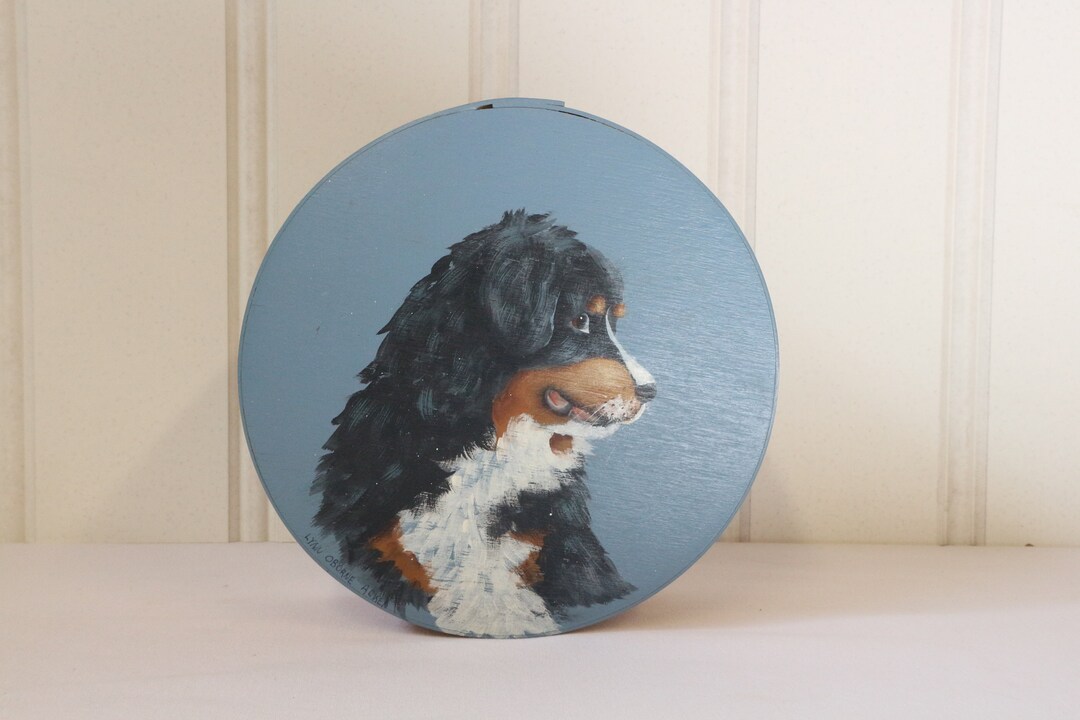 Vintage Wood Box/bernese Mountain Dog Oil Painting - Etsy