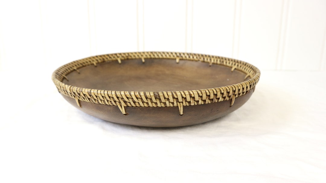 Wood Bowl With Weaved Edging - Etsy