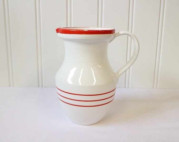 Vintage Pitcher With Red Stripes - Etsy