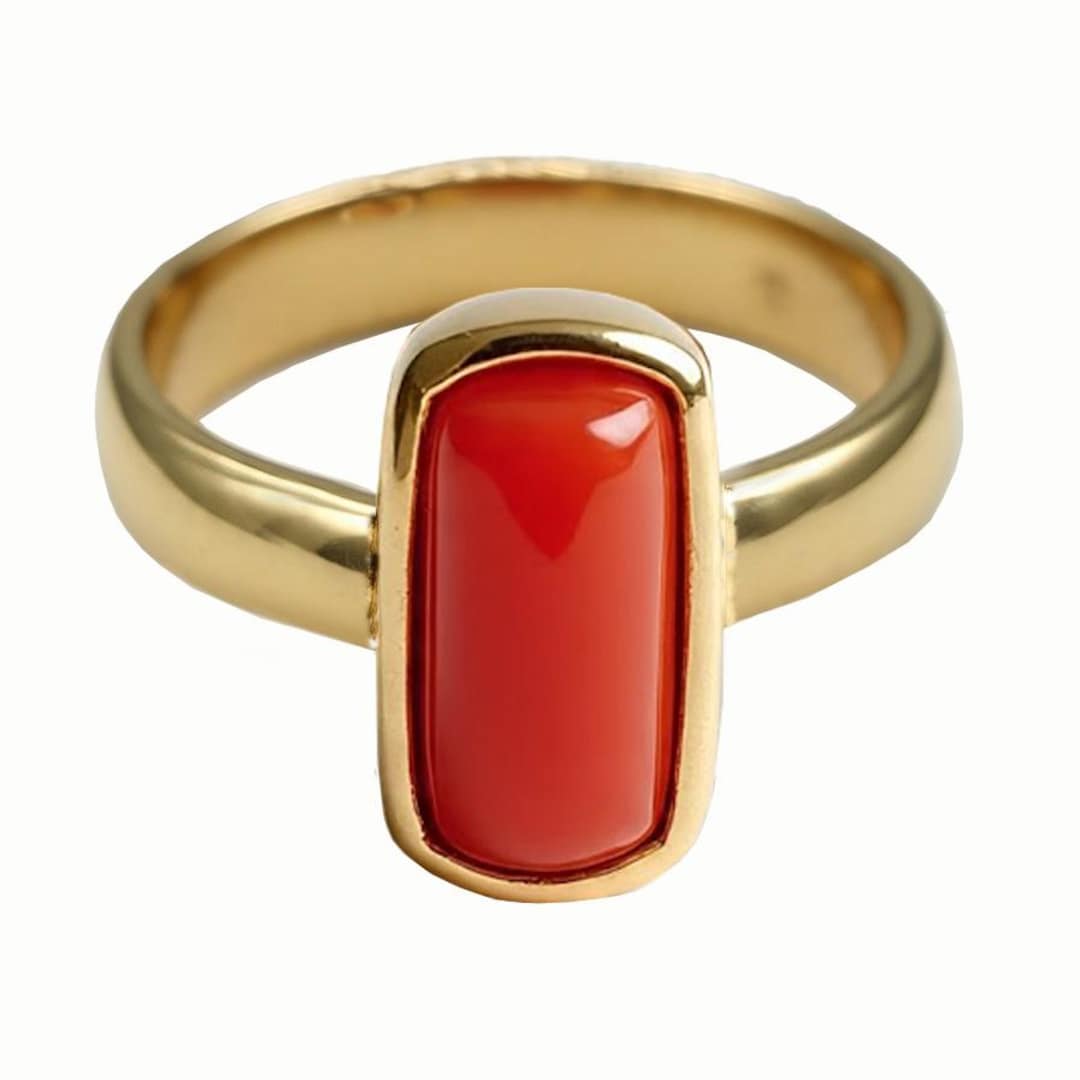 Divya Shakti Red Coral Moonga Gemstone Plain Design Panchadhatu Ring ...