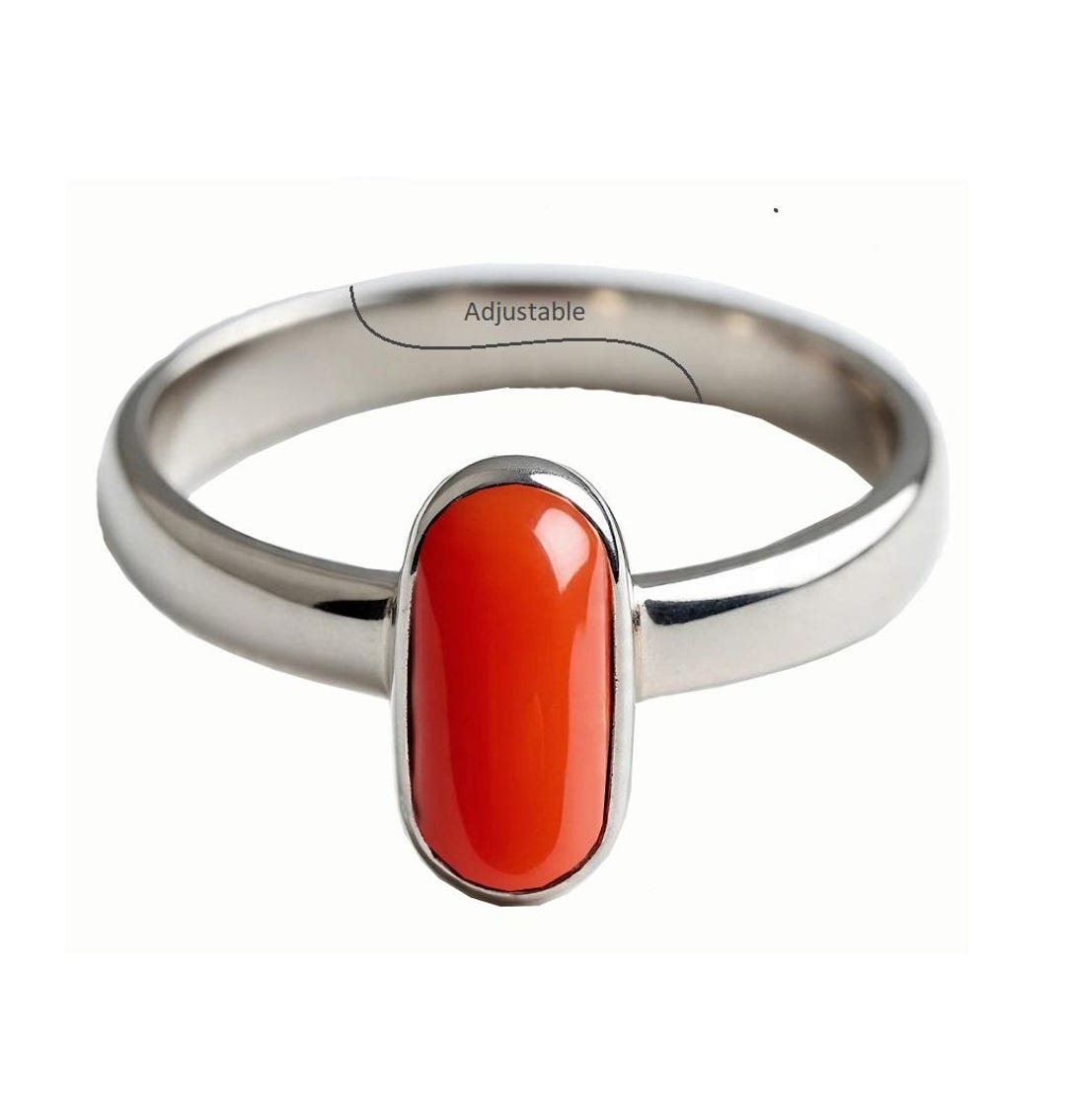 Divya Shakti Red Coral Moonga Gemstone Plain Design Silver Adjustable ...