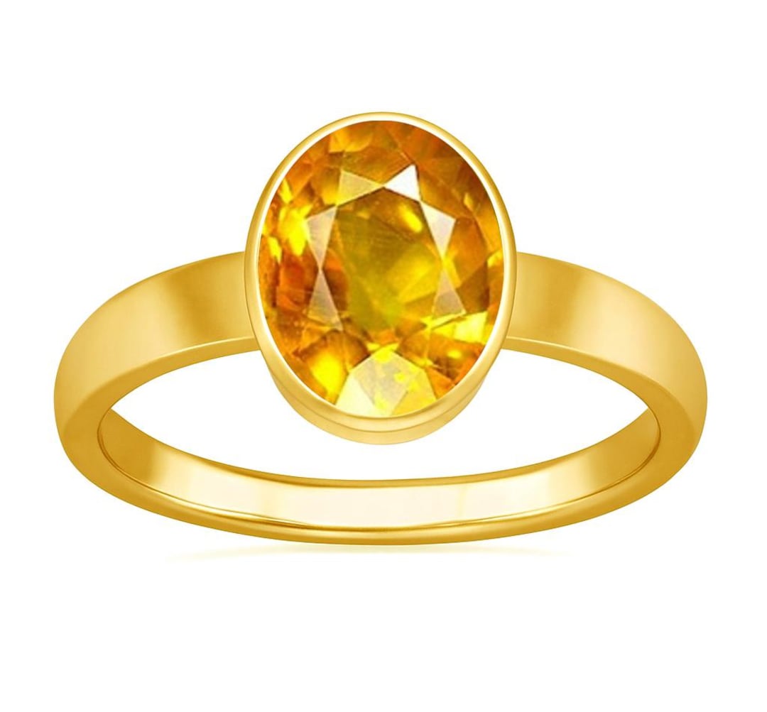Yellow Sapphire Pukhraj 18KT Gold Ring: Vedic Astrology Men's/women's ...