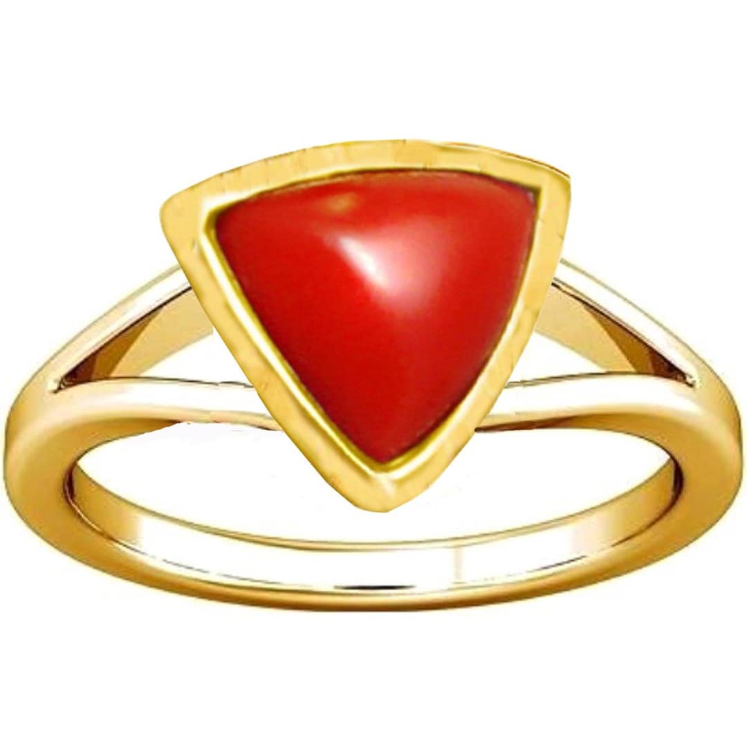 Divya Shakti Triangle Red Coral Moonga Gemstone Panchadhatu Alloy Ring ...