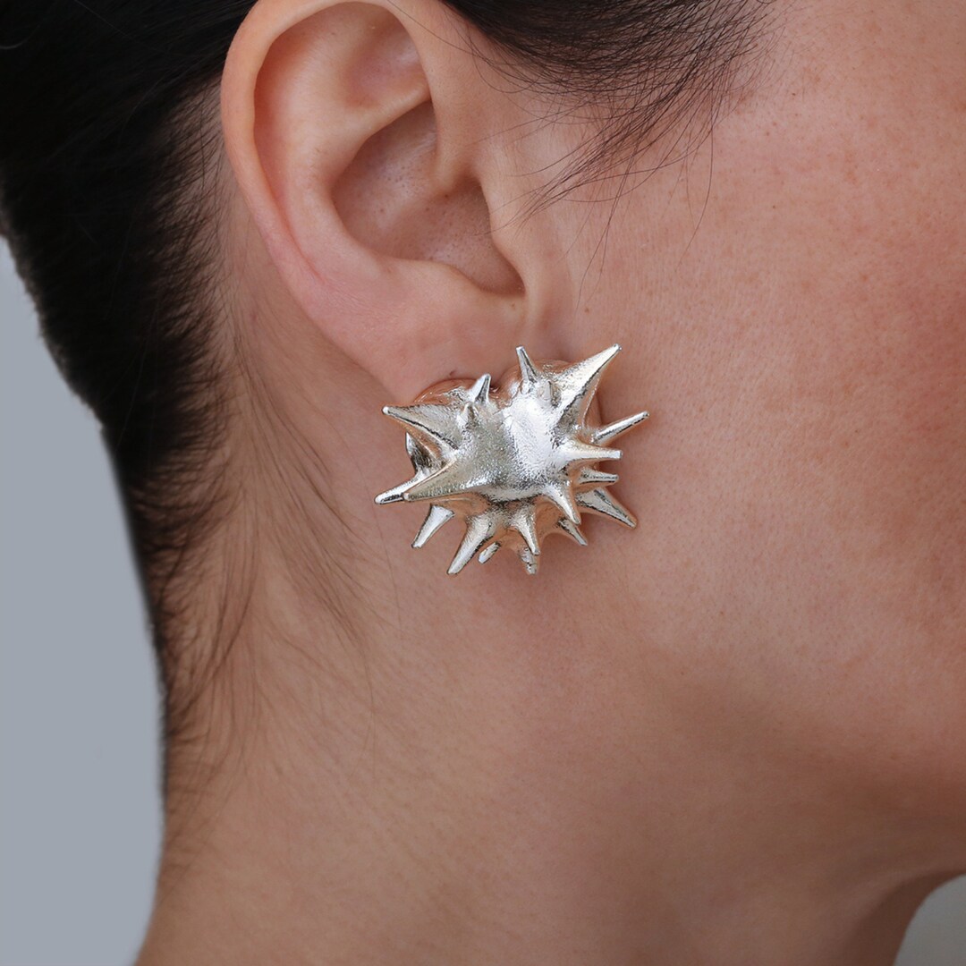 Liquid Spiky Silver Plated Heart Shaped Earrings, Special Design Silver ...