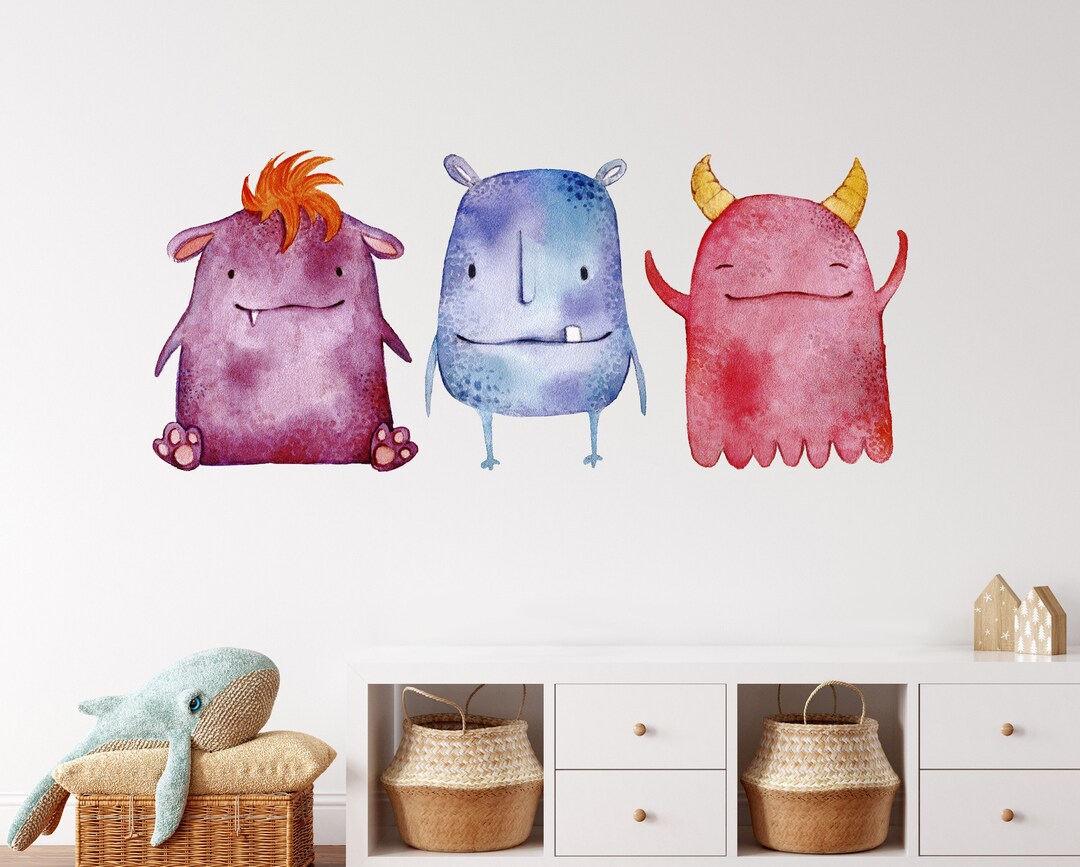 Cute Monsters Nursery Wall Decal - Watercolor Monster Wall Stickers ...