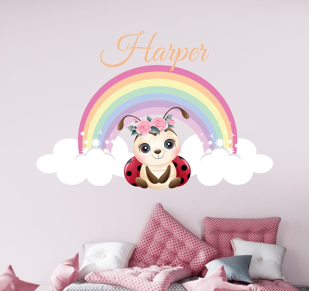 Personalized Rainbow Ladybird Name Wall Decal - Ladybug Wall Decor ...