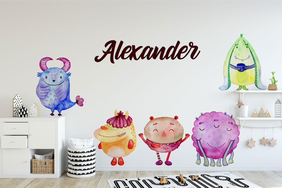 Personalized Monsters Wall Decal -watercolor Monster Wall Stickers ...