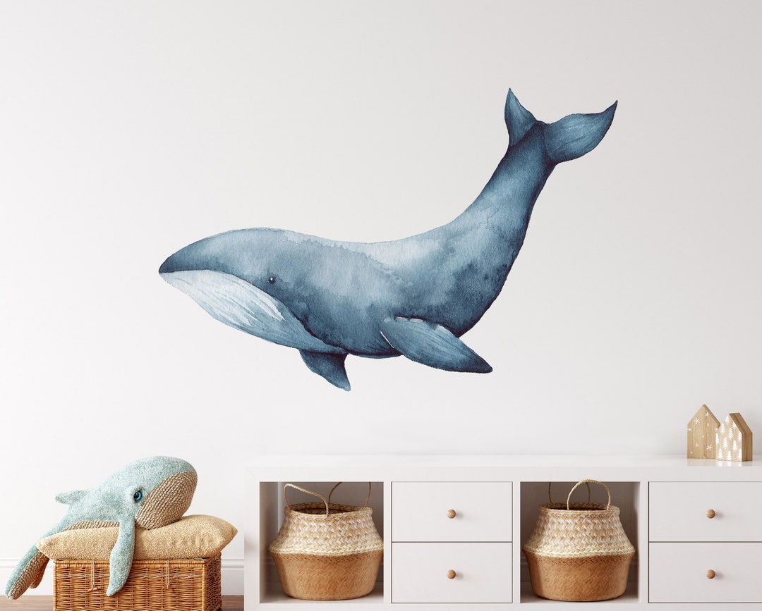Watercolor Whale Wall Decal - Nursery Wall Decals - Blue Whale Wall ...