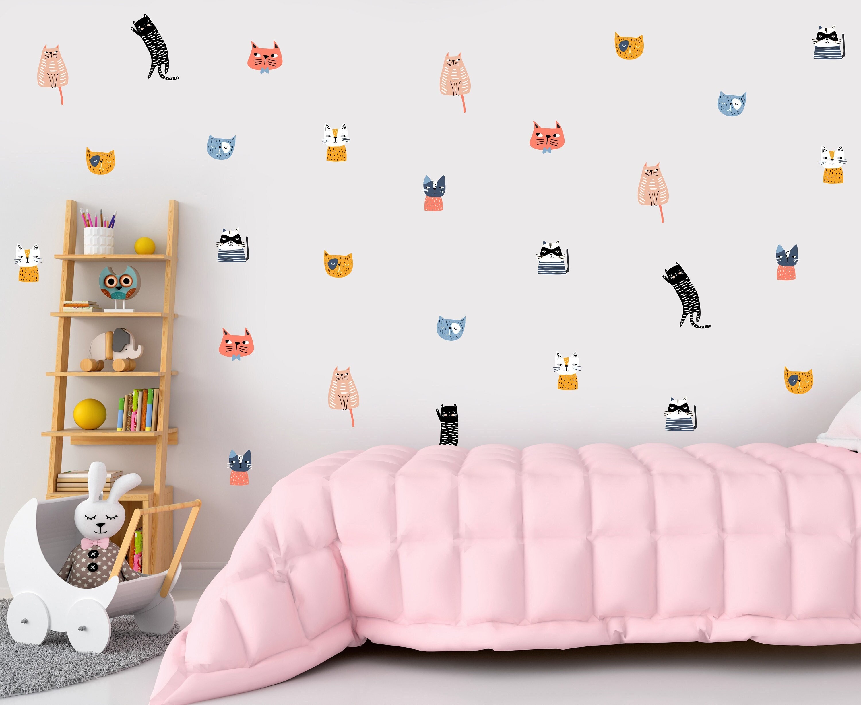 Cat Wall Decal - Wallpaper / Wall Stencil Effect Kitty Nursery Wall ...