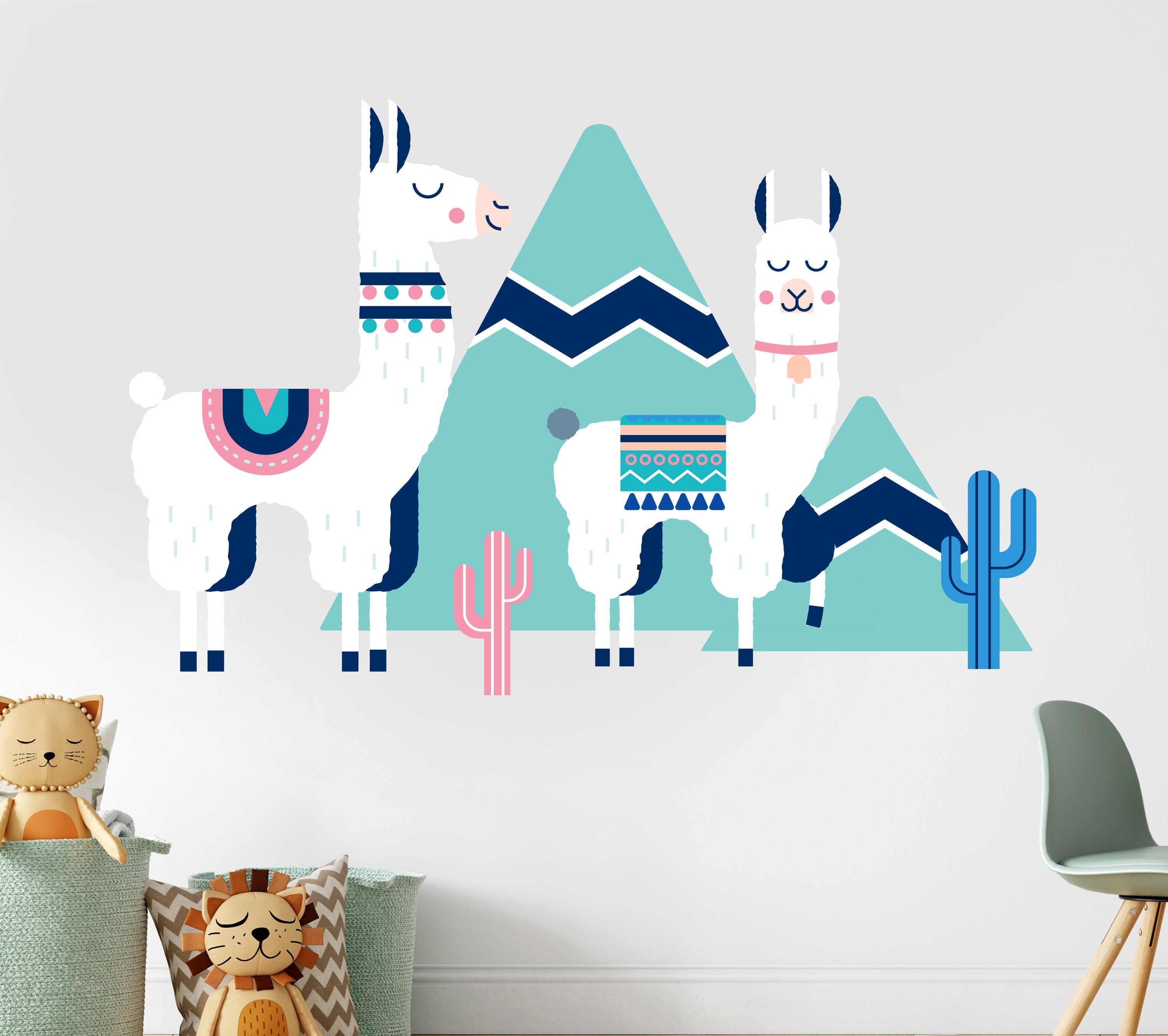 Llama Wall Decal - Alpaca Llama Mountains Decor - Llama Nursery Bedroom ...