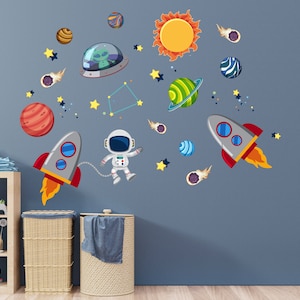 Outer Space Astronaut Wall Decal - Stars Planets Astronaut Rocket Ship ...