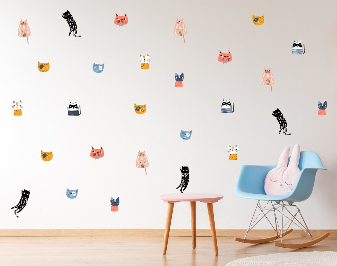 Cat Wall Decal - Wallpaper / Wall Stencil Effect Kitty Nursery Wall ...