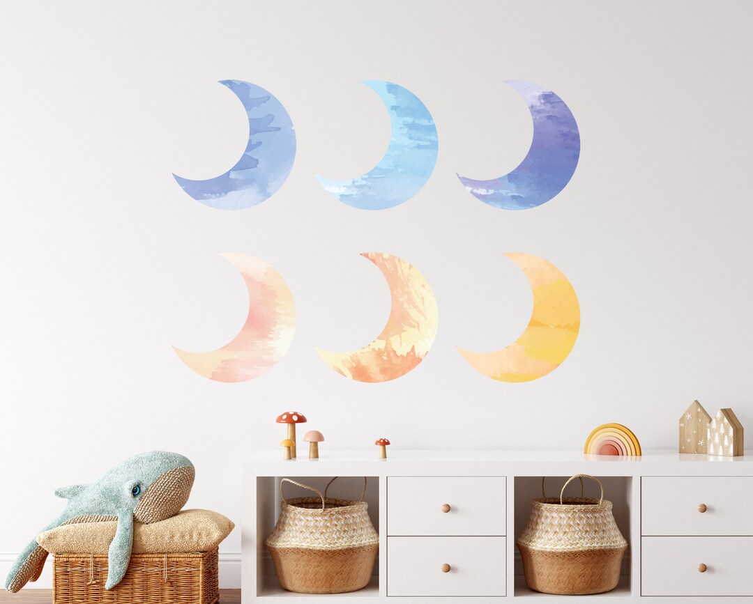 Half Moon Wall Decal - Moon Space Wall Sticker - Colorful Moons Wall ...