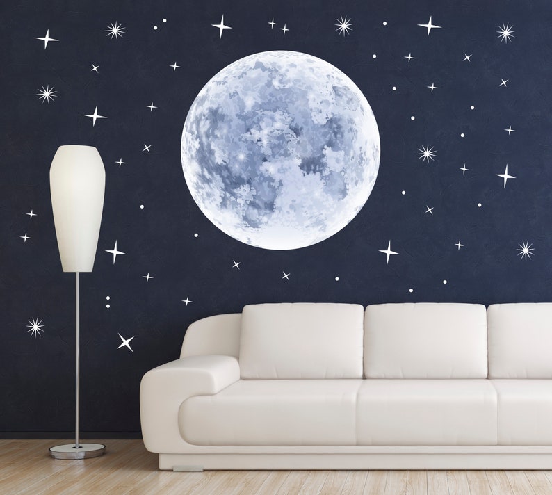 Moon & Stars Wall Decal Moon Space Wall Sticker Moon Stars | Etsy