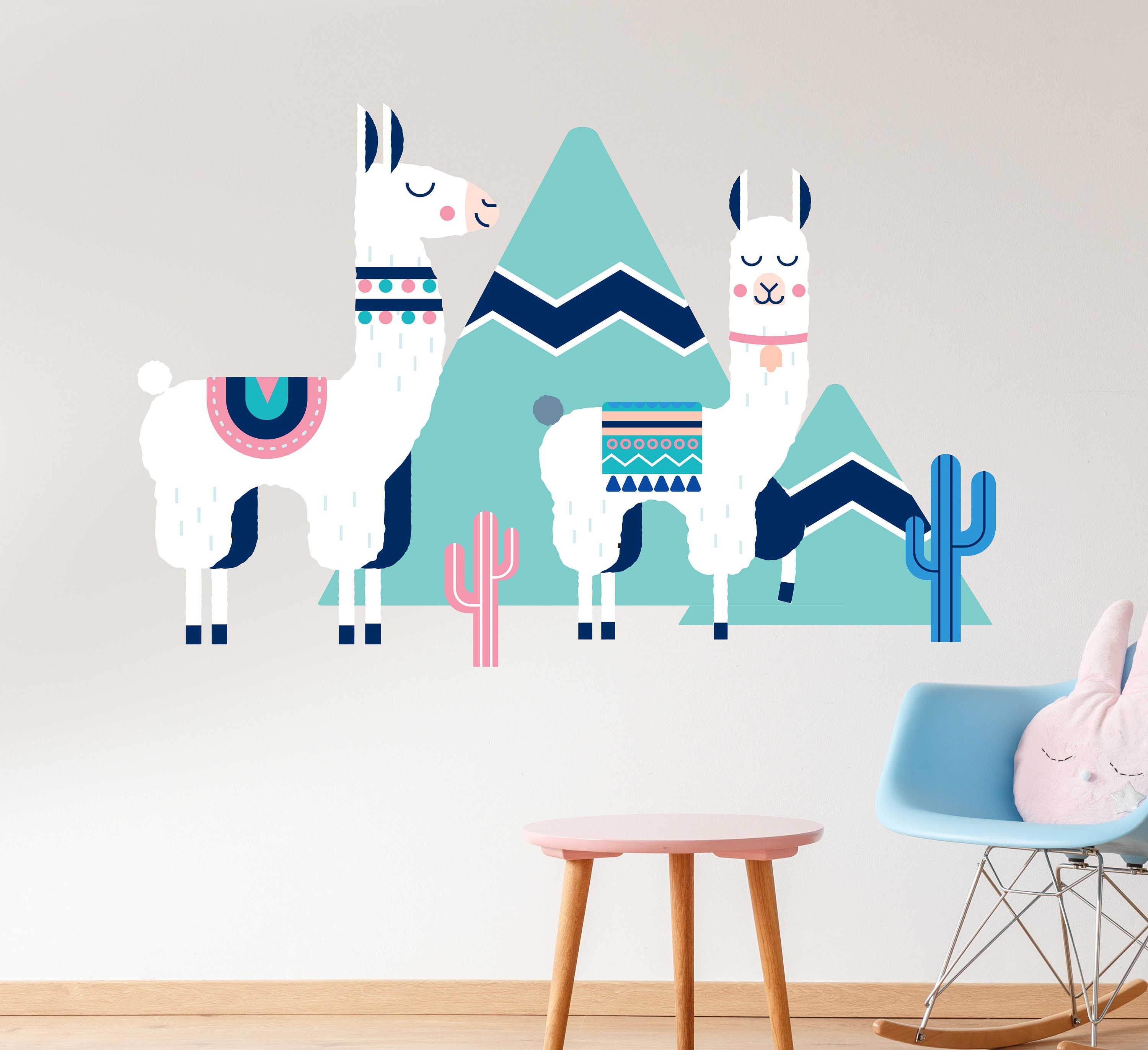 Llama Wall Decal - Alpaca Llama Mountains Decor - Llama Nursery Bedroom ...